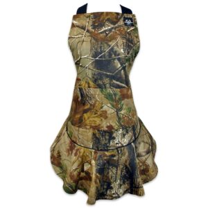 dii, real tree flounce apron, 100% cotton, machine washable, 28x26, pink camo