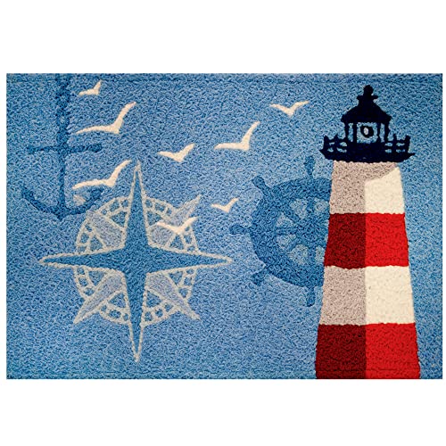 Jellybean Ocean Outpost Red White Lighthouse Compass Anchor Accent Rug