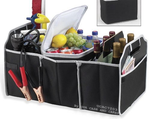 PrimeTrendz Fully Collapsible Portable Folding Flat Trunk Organizer Great for Storing Tools, Maps, Cleaning Supplies, Bottles, Emergency Tools, Groceries & More in Black By USA CASH AND CARRY.