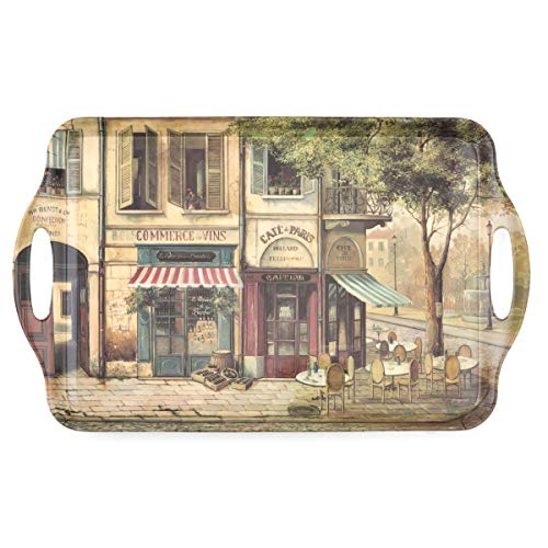 Pimpernel Parisian Scenes Collection Large Handled Tray | Serving Tray for Lunch, Coffee, or Breakfast | Made of Melamine for Indoor and Outdoor use | Measures 18.9" x 11.6" | Dishwasher Safe