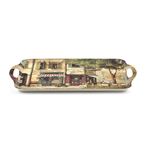 Pimpernel Parisian Scenes Collection Large Handled Tray | Serving Tray for Lunch, Coffee, or Breakfast | Made of Melamine for Indoor and Outdoor use | Measures 18.9" x 11.6" | Dishwasher Safe