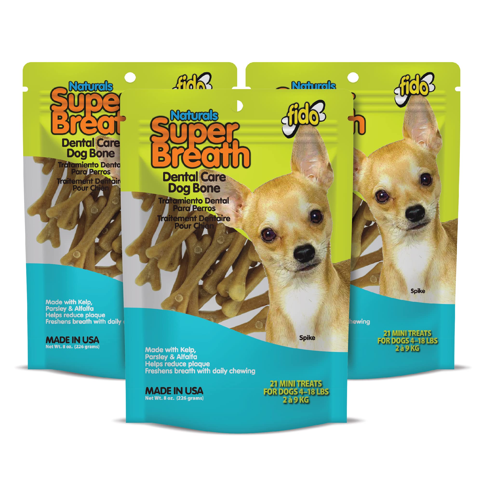 Fido Super Breath Dental Care Bones for Dogs - 21 Treats Per Pack (3 Pack) - Dog Dental Treats for Small Dogs (Made in USA) - Dog Dental Chews Help Reduce Plaque, Tartar Buildup, and Freshens Breath