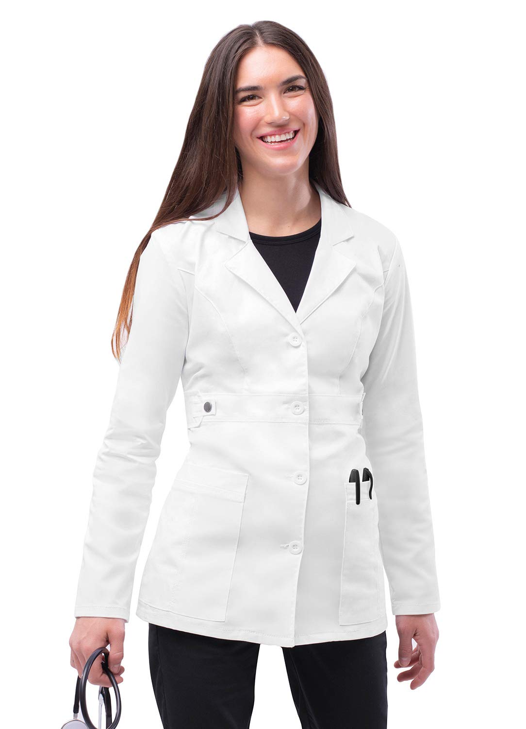 Adar Universal Stretch Lab Coat for Women - 28" Tab-Waist Lab Coat - 3300 - White - M