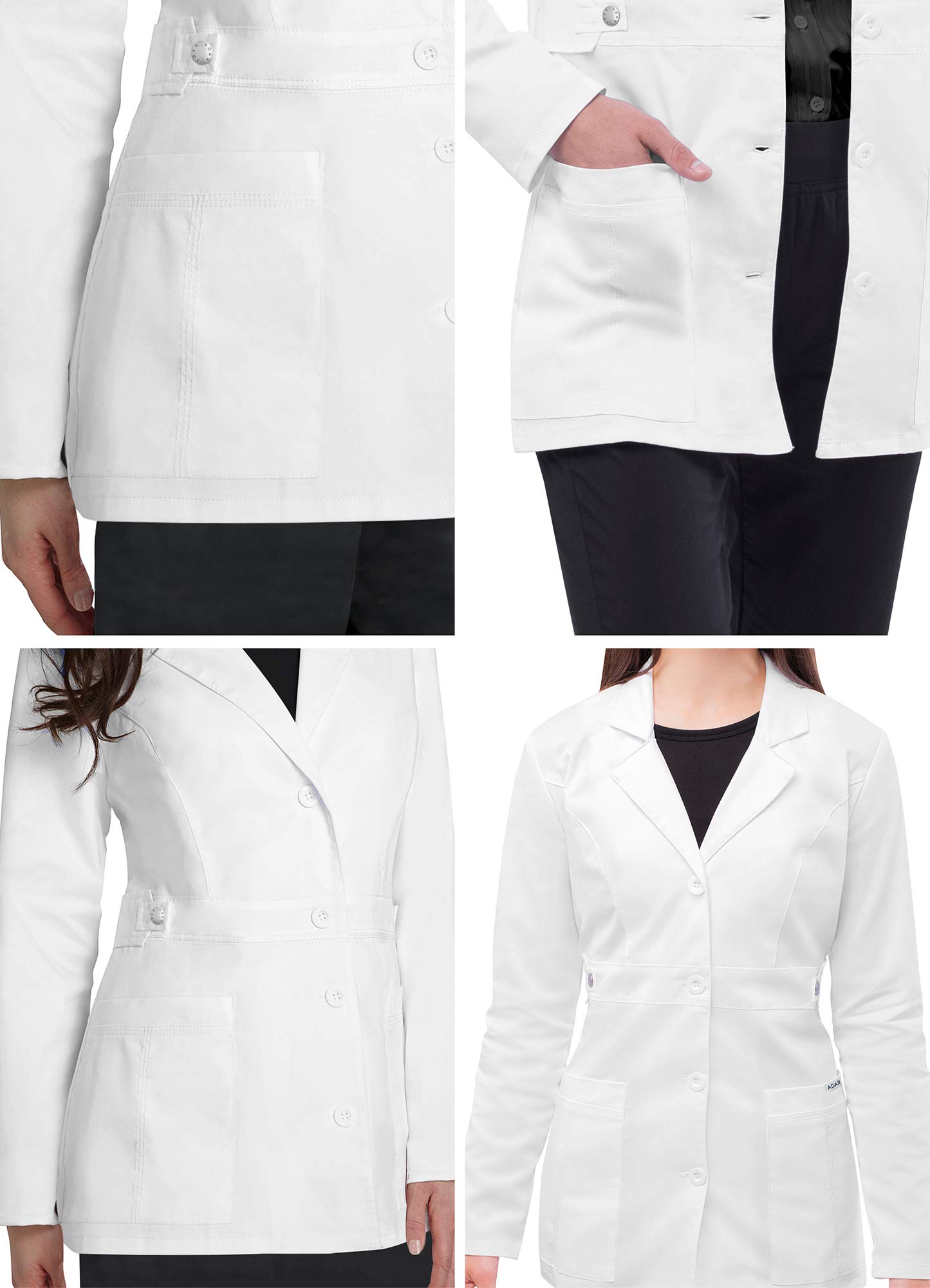 Adar Universal Stretch Lab Coat for Women - 28" Tab-Waist Lab Coat - 3300 - White - M