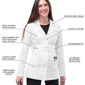 Adar Universal Stretch Lab Coat for Women - 28" Tab-Waist Lab Coat - 3300 - White - M