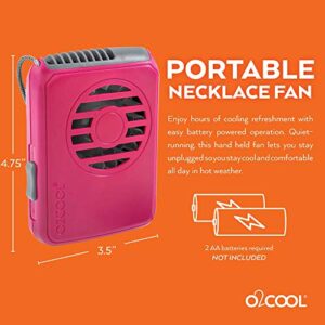 O2COOL Neck Personal Travel Battery Powered Cooling Fan, Single Pack (Raspberry)