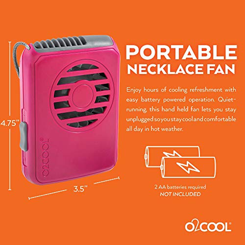 O2COOL Neck Personal Travel Battery Powered Cooling Fan, Single Pack (Raspberry)