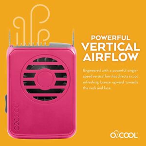 O2COOL Neck Personal Travel Battery Powered Cooling Fan, Single Pack (Raspberry)