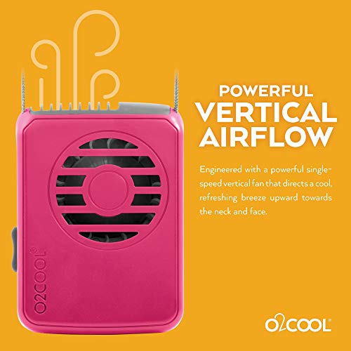 O2COOL Neck Personal Travel Battery Powered Cooling Fan, Single Pack (Raspberry)