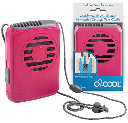 O2COOL Neck Personal Travel Battery Powered Cooling Fan, Single Pack (Raspberry)