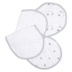 aden + anais burpy bib, 100% cotton muslin, soft absorbent 4 layers, multi-use burp cloth and bib, 22.5" x 11", 2 pack, twinkle - stars