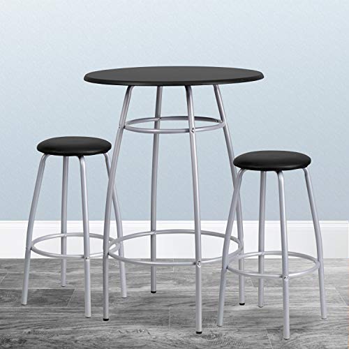 Flash Furniture Daria Bar Height Table Set with Padded Stools Black