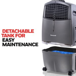 Honeywell 525 CFM Indoor Portable Evaporative Air Cooler, Fan & Humidifier with Ice Compartment & Remote, Gray