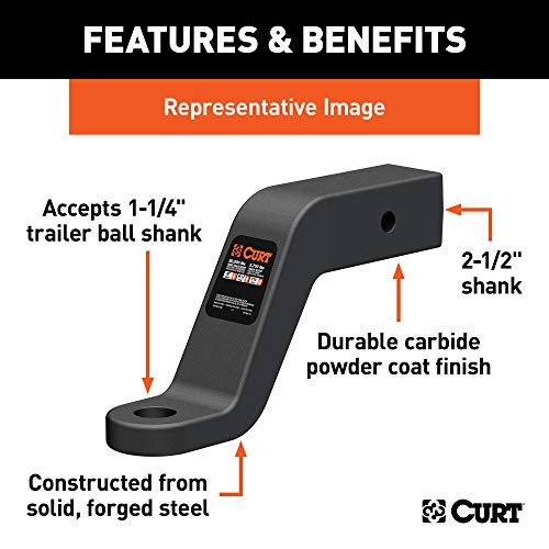 CURT 45456 Commercial Duty Forged Trailer Hitch Ball Mount, Fits 2-1/2-Inch Receiver, 20,000 lbs, 1-1/4-Inch Hole, 2-Inch Drop, 1/2-Inch Rise