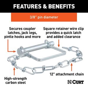 CURT 28000 Trailer Coupler Pin with 12-Inch Chain, 3/8-Inch Diameter x 2-3/4-Inch Long, Clear ZINC