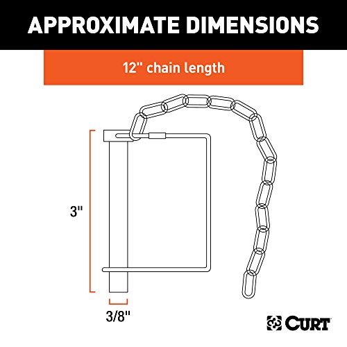 CURT 28000 Trailer Coupler Pin with 12-Inch Chain, 3/8-Inch Diameter x 2-3/4-Inch Long, Clear ZINC