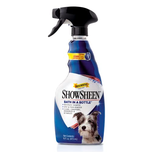 Absorbine ShowSheen Bath in a Bottle Waterless Shampoo for Dogs, 5-in-1 Formula: Clean, Condition, Deodorize, Detangle, Instant Spot Remover, 16oz Spray