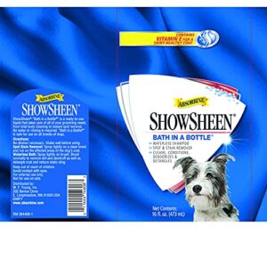 Absorbine ShowSheen Bath in a Bottle Waterless Shampoo for Dogs, 5-in-1 Formula: Clean, Condition, Deodorize, Detangle, Instant Spot Remover, 16oz Spray