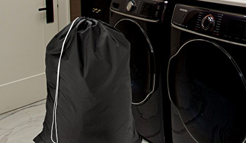 Handy Laundry Nylon Laundry Bag, Locking Drawstring Closure and Machine Washable, These Large Bags will Fit a Laundry Basket or Hamper and Strong Enough to Carry up to Two Loads of Clothes, (Black)