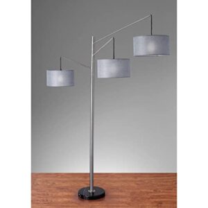 Adesso 4255-22 Wellington 3-Arm Arc Lamp, 91 in., 3 x 100W Incandescent/26W CFL, Brushed Steel Finish, 1 Floor Lamp