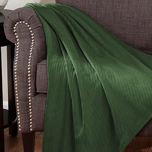 SUPERIOR Diamond Weave Blanket, 100% Cotton Cover for Home, Couch, Bed, Soft, Warm Blankets, Boho Aesthetic, Comfy, Cozy, and Cute Covers, Decorative Bedding Essentials, Full/Queen, Forest Green