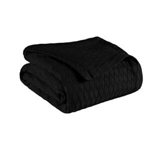 SUPERIOR Diamond Weave Blanket, 100% Cotton Cover for Home, Couch, Bed, Soft, Warm Blankets, Boho Aesthetic, Comfy, Cozy, and Cute Covers, Decorative Bedding Essentials, King, Black