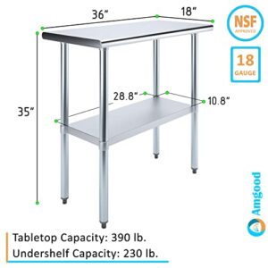 18" X 36" AmGood Stainless Steel Work Table | NSF Metal Prep Table | Commercial & Residential Kitchen Laundry Garage Utility Bench