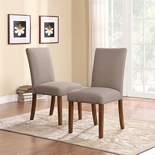 Dorel Living Linen Upholstered Parsons Chairs, Set of 2, Taupe/Pine