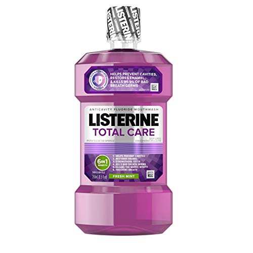 Listerine Total Care Anticavity Fluoride Mouthwash, 6 Benefit Oral Rinse Kills 99% of Bad Breath Germs, Prevents Cavities, Strengthens Enamel, ADA-Accepted, Fresh Mint, 8.5 Fl. Oz (250 mL)