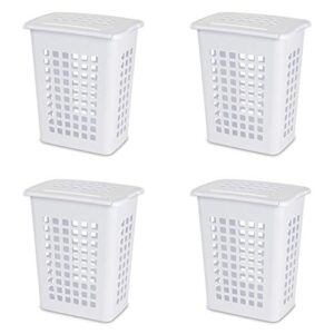 sterilite 12238004 rectangular lifttop laundry hamper, white, 4-pack