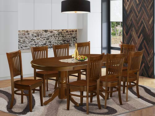 EAST WEST FURNITURE 9 Pc Dining room set for 8 Dining Table with Leaf and 8 Kitchen Dining Chairs