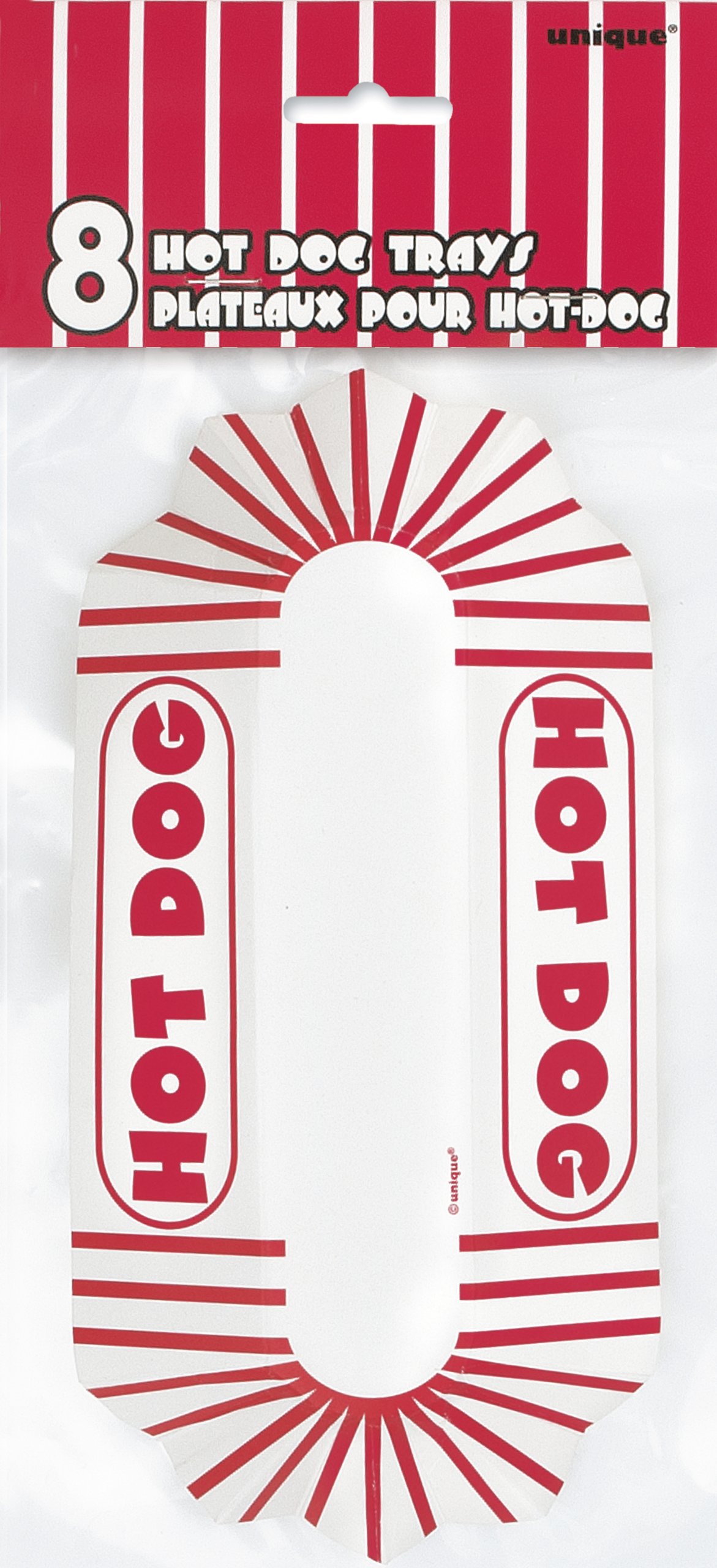 Unique Striped Paper Hot Dog Trays, 8" x 4", Red & White