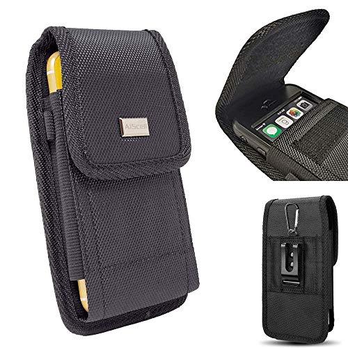 AISCELL Universal Clip Holster Carrying Case(Heavy Duty Black Nylon Pouch Metal Clip Case 6.60''x3.75''x0.80'') for Galaxy S22+,S22,S21+, S21, S20, S10, S10e, A6, S9, Fit Thick Protective Cover on