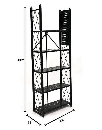 Origami 6-Shelf Bookcase | Open Style, Organizer Deco Rack, Large Book shelf, Tall Bookcase, Living room shelving, Freestanding, No assembly/no tools required, Modern Vertical Furniture | Black