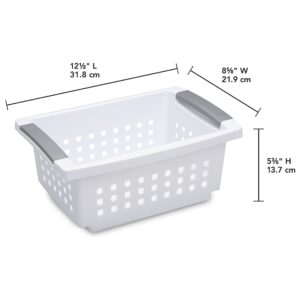 Sterilite 16608006 Small Stacking Basket, White Basket w/ Titanium Accents, 6-Pack