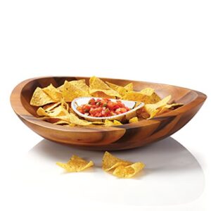 nambe Braid Chip and Dip Serving Bowl | Made of Acacia Wood | Inner Bowl Made of Metal Alloy | Chill or Heat to Serve Dip | Measures 16-Inches | Designed by Sean O’Hara