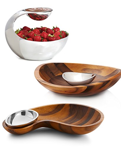 nambe Braid Chip and Dip Serving Bowl | Made of Acacia Wood | Inner Bowl Made of Metal Alloy | Chill or Heat to Serve Dip | Measures 16-Inches | Designed by Sean O’Hara