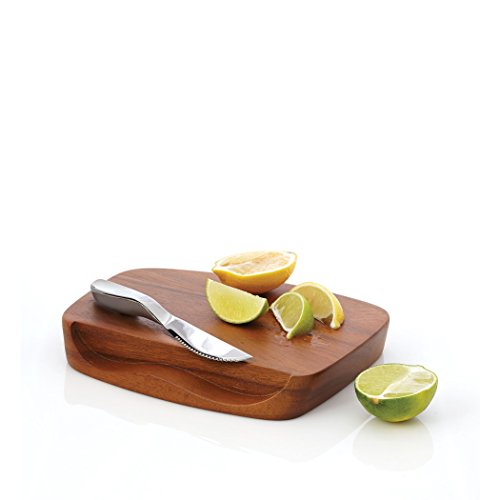 nambe Blend Bar Board with Knife | 9-Inch Board | 7-Inch Knife | Made of Acacia Wood and Stainless Steel | Ideal for Prep and Serving | Designed by Neil Cohen