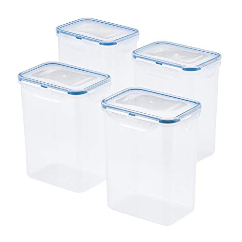 LocknLock Easy Essentials Airtight Rectangular Tall Food Storage Container 7.61 Cup, 4 Piece, Clear