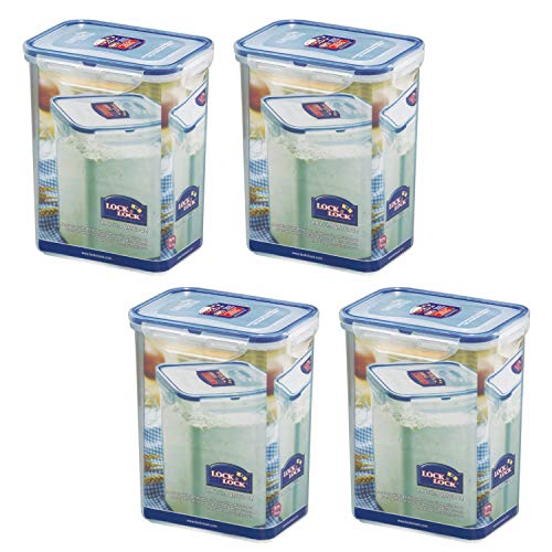 LocknLock Easy Essentials Airtight Rectangular Tall Food Storage Container 7.61 Cup, 4 Piece, Clear