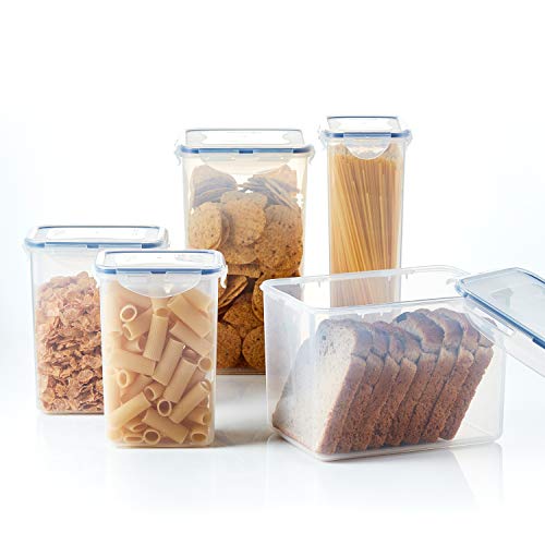 LocknLock Easy Essentials Airtight Rectangular Tall Food Storage Container 7.61 Cup, 4 Piece, Clear