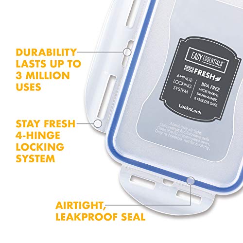 LocknLock Easy Essentials Airtight Rectangular Tall Food Storage Container 7.61 Cup, 4 Piece, Clear