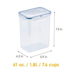 LocknLock Easy Essentials Airtight Rectangular Tall Food Storage Container 7.61 Cup, 4 Piece, Clear