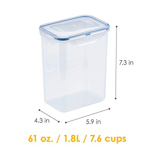 LocknLock Easy Essentials Airtight Rectangular Tall Food Storage Container 7.61 Cup, 4 Piece, Clear