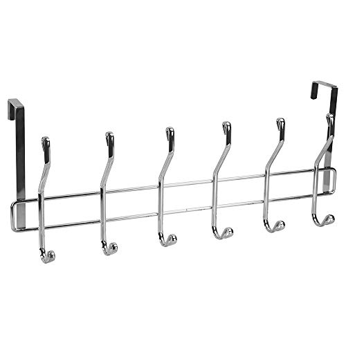 Home Basics Wave 6 Hook Over The Door Rack for Bathroom, Bedroom or Closet Hanging Coat, Robes, Hats, Bags & Towel, Sturdy Heavy-Duty Clothes Organizer Storage, Satin Nickel