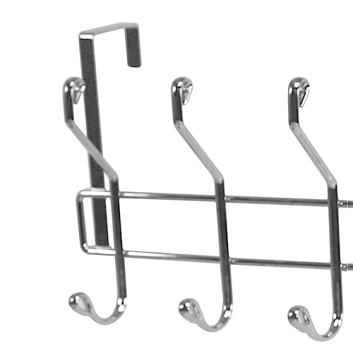 Home Basics Wave 6 Hook Over The Door Rack for Bathroom, Bedroom or Closet Hanging Coat, Robes, Hats, Bags & Towel, Sturdy Heavy-Duty Clothes Organizer Storage, Satin Nickel