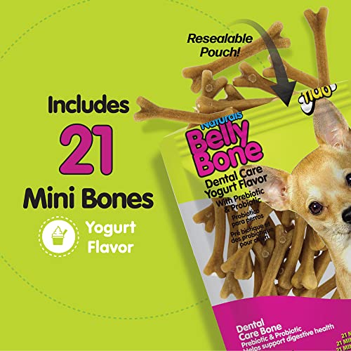 Fido Belly Bones for Dogs, Yogurt Flavored Mini Dog Dental Treats - 21 Treats Per Pack (3 Pack) - for Small Dogs (Made in USA) - Plaque and Tartar Control for Fresh Breath, Digestive Health Support