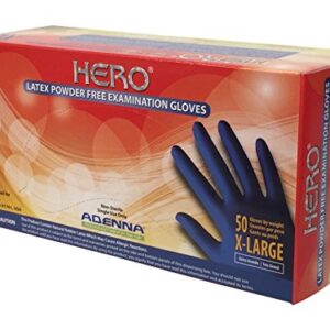 Adenna HER008 Hero 14 mil Powder-Free Latex Gloves, Extended Cuff, Medical Grade, Blue, X-Large, Box of 50