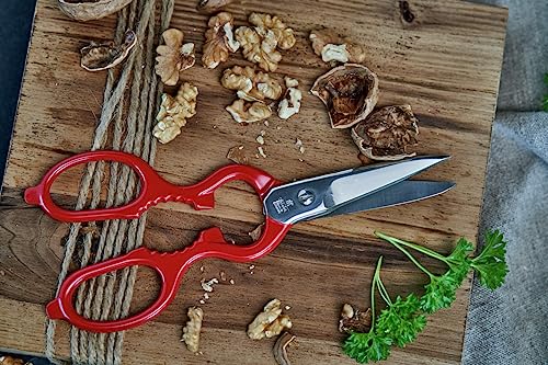 Zwilling Kitchen Shears, Multi-Purpose, Bottle Opener, Jar Lid Lifter, Dishwasher Safe, Heavy Duty, Forged Stainless Steel Blades, Red 7.9-inch