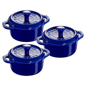 staub ceramics dutch oven 3-piece mini round cocotte, dark blue